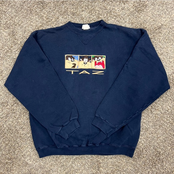 Vintage | Shirts | Vintage 9s Taz Sweater Mens Large Looney Tunes Navy ...